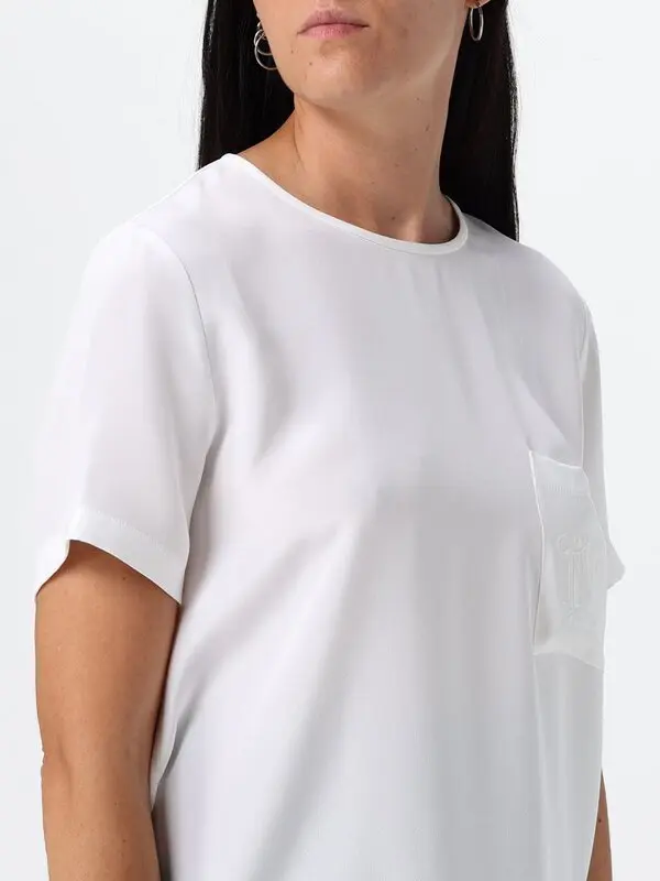 Max Mara Short-sleeved Silk Blouse With Tone-on-tone Monogram - White