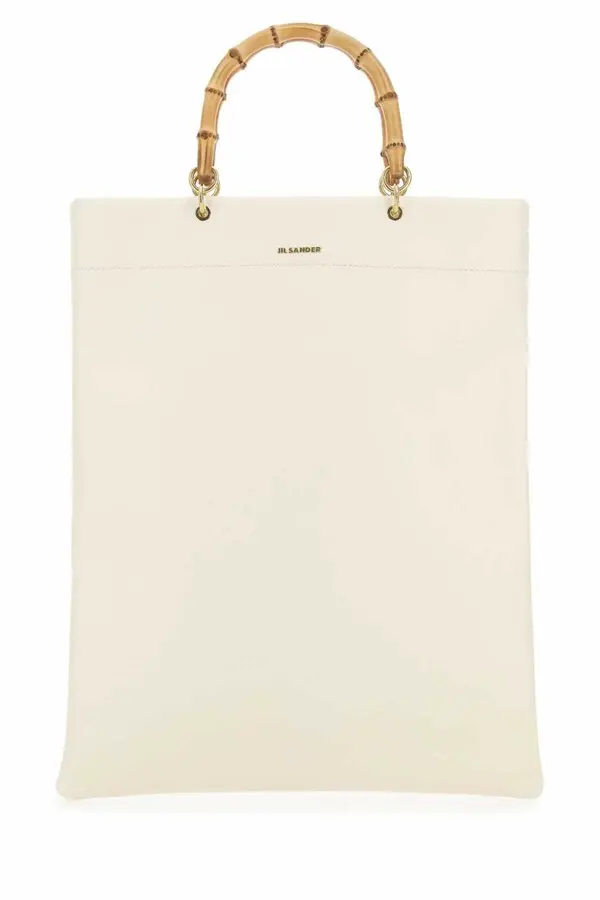 JIL SANDER Ivory Leather Medium Shopping Bag