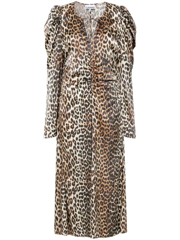 GANNI Leopard Print Midi Dress