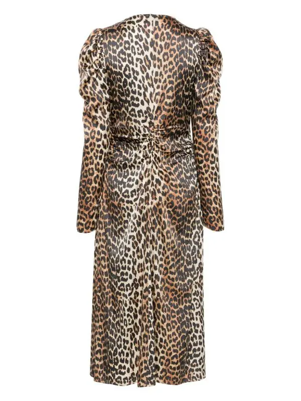 GANNI Leopard Print Midi Dress - Multicolor