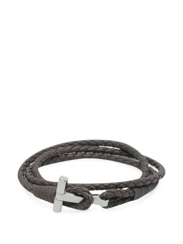 TOM FORD Braided Leather Bracelet - Gray