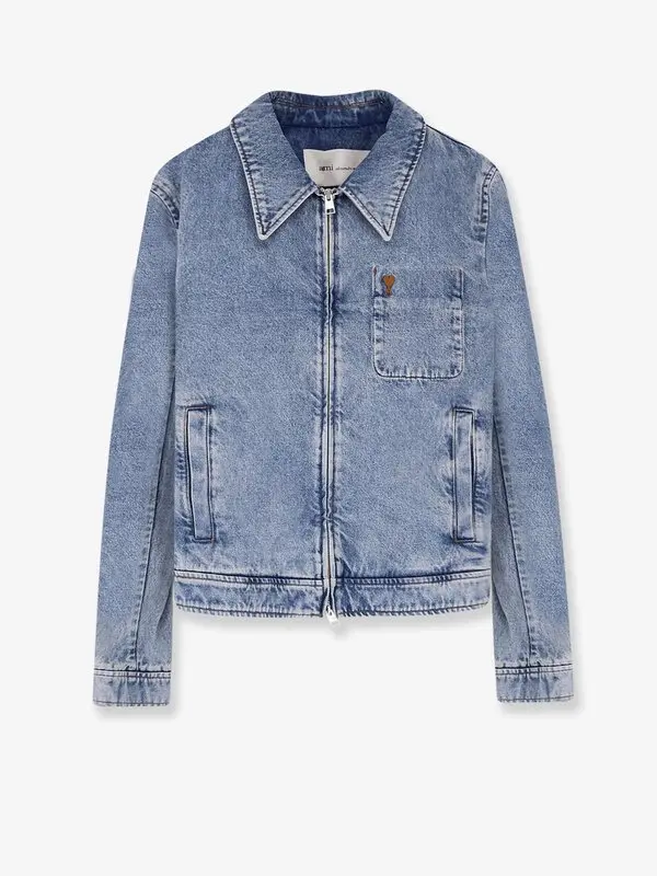 AMI Paris Denim Jacket With Iconic Embroidery - Multicolor