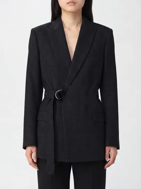 Loewe Prince Of Wales Wool Double-breasted Blazer With Wrap Closure - Gray