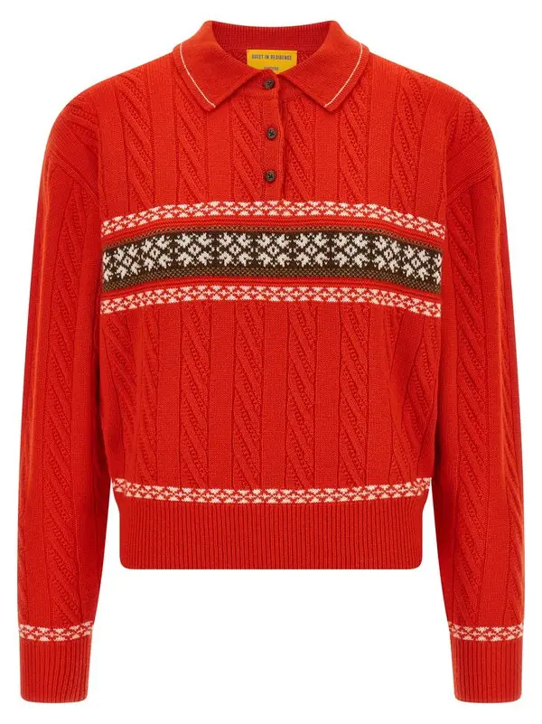 Guest In Residence Cable Collegiate Polo' Sweater - Red