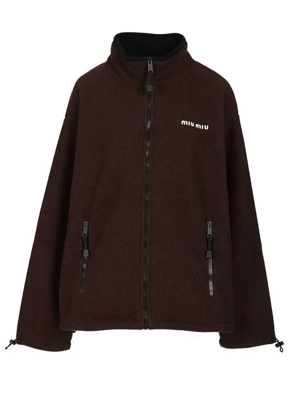 Miu Miu Zip Up Pile Jacket - Brown