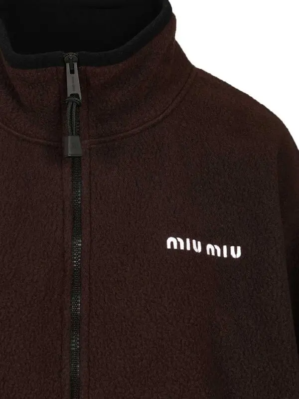 Miu Miu Zip Up Pile Jacket - Brown