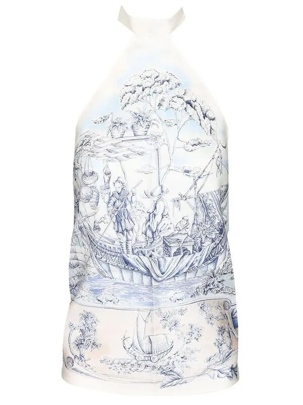 FERRAGAMO Top Foulard With Ethnic Print - Blue