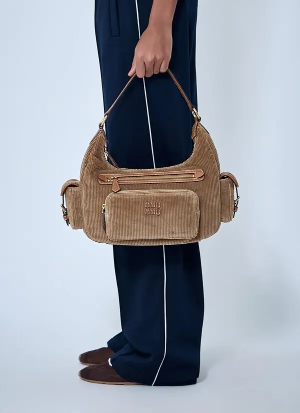 Miu Miu Corduroy Pocket Shoulder Bag - Brown