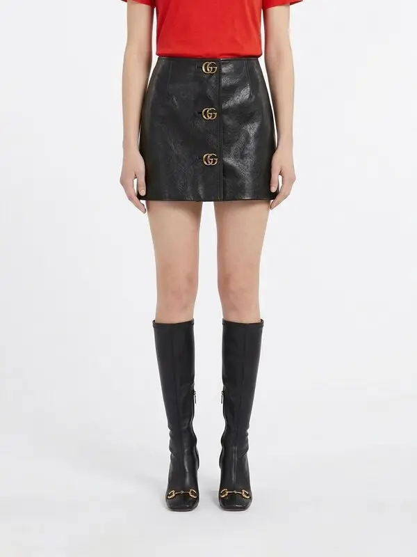 Gucci Gg Leather Pencil Skirt - Black