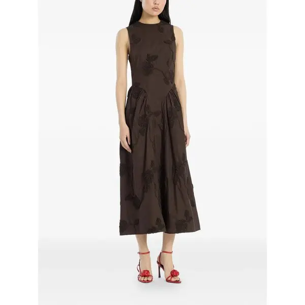 ROTATE BY BIRGER CHRISTENSEN Floral-embroidered Sleeveless Midi Dress - Brown