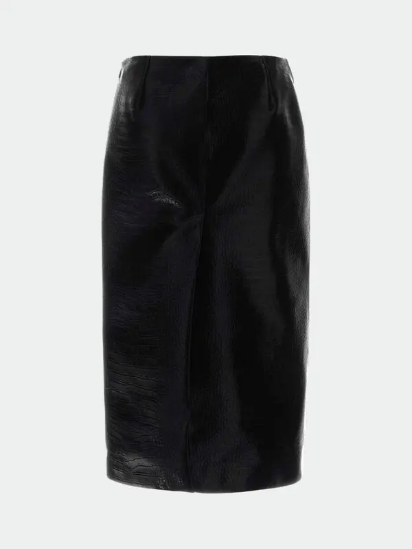 Gucci Python Print Leather Midi Skirt - Black