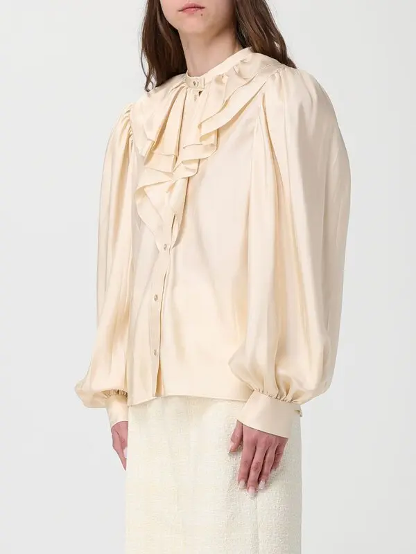Gucci Silk Satin Shirt With Ruffles - Cream