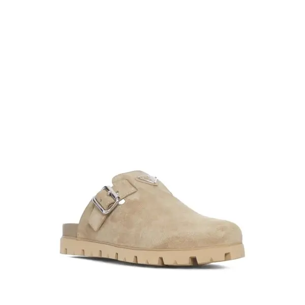 Prada Suede Buckled Mules - Cream
