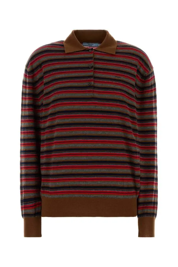 Prada Embroidered Cashmere Polo Shirt - Multicolor