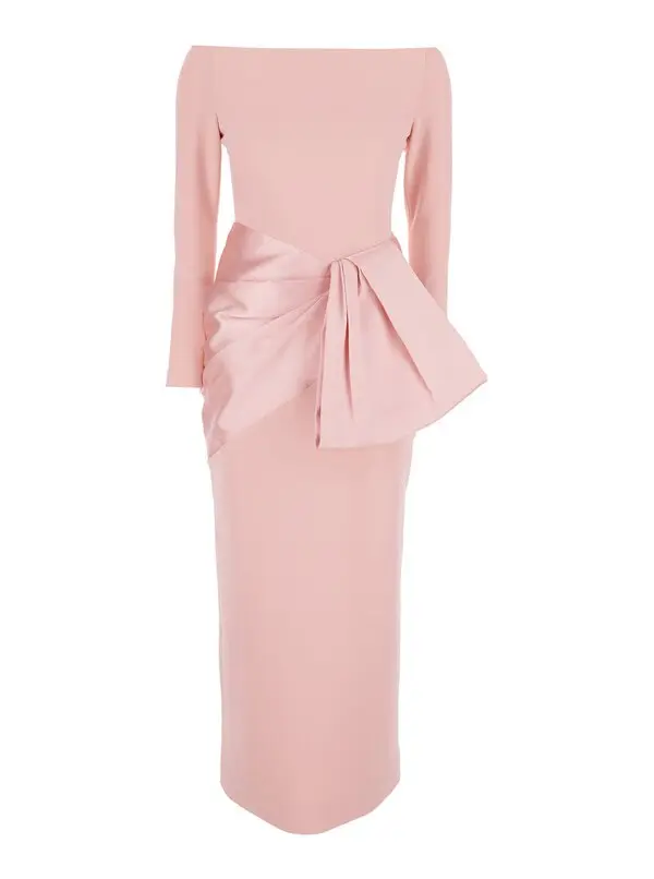 Solace London Rhianne Midaxi Dress Pink Long Dress With V-neck And Long Sleeves In Tech Fabric - Multicolor