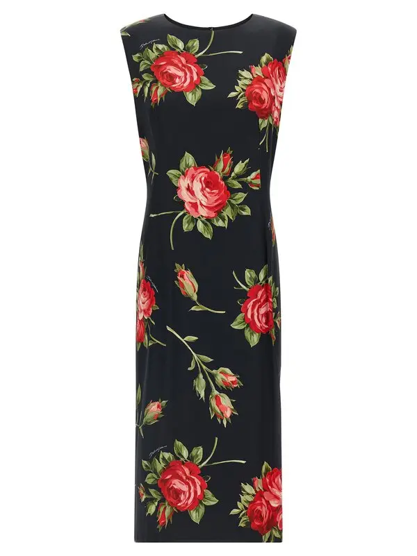 Dolce & Gabbana Bouquet Rose Midi Dress - Black