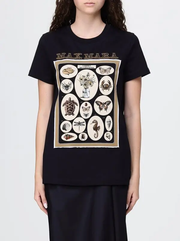 Max Mara Crewneck Cotton T-shirt With Contrasting Graphic Logo Print - Black