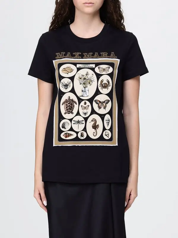 Max Mara Crewneck Cotton T-shirt With Contrasting Graphic Logo Print - Black