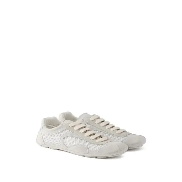 Prada Leather And Suede Low Top Sneakers - Cream