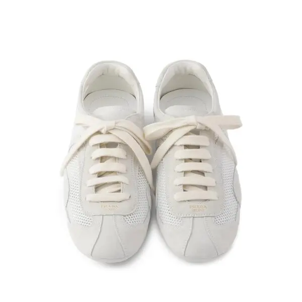 Prada Leather And Suede Low Top Sneakers - Cream