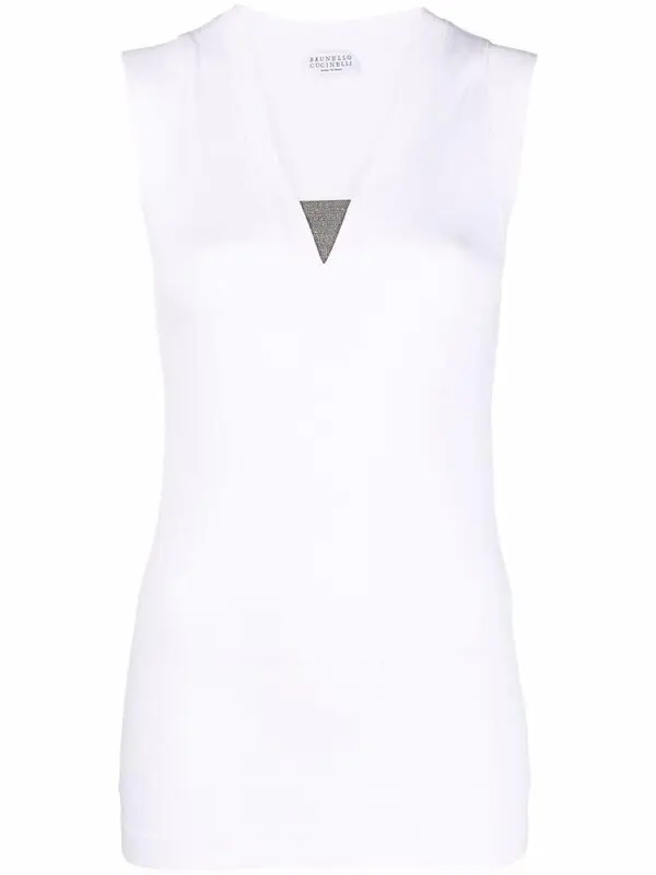 Brunello Cucinelli Cotton-silk Blend V-neck Tank Top