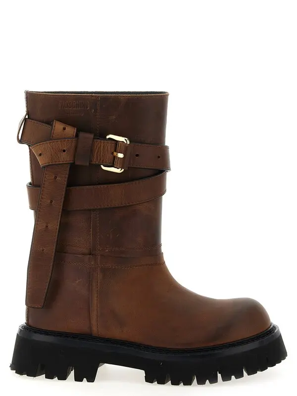 Moschino Brick Leather Boots - Brown