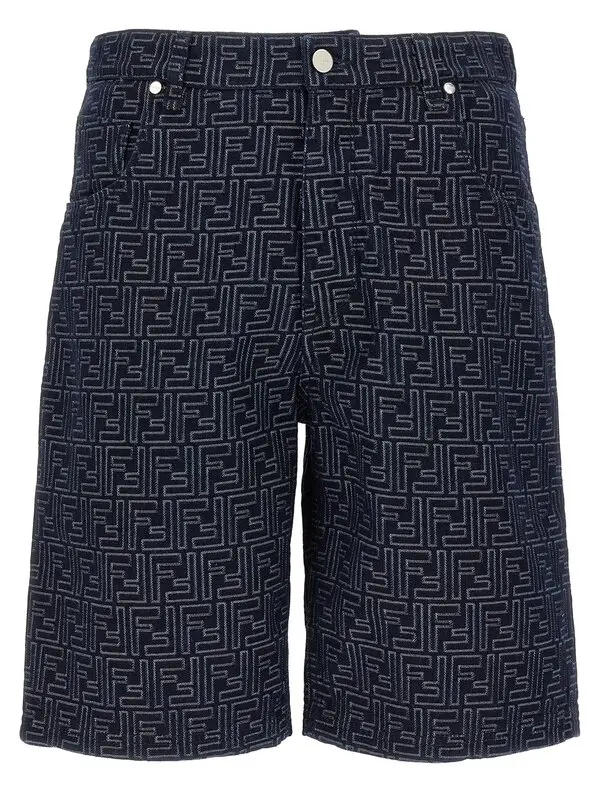 Fendi Bermuda Jeans Jacquard Ff - Blue