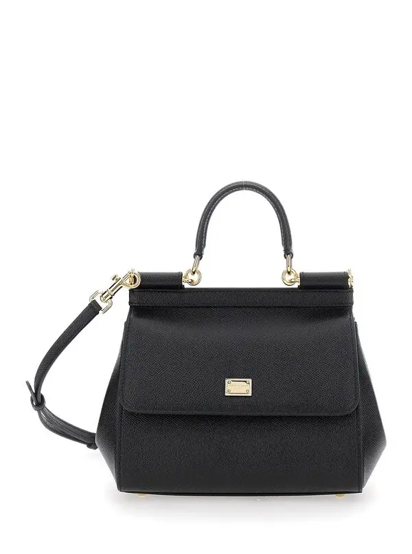 Dolce & Gabbana Sicily Medium' Bag With Logo On The Front In Leather - Black