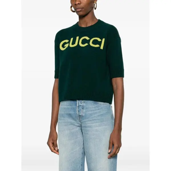 Gucci Wool Short Sleeve Knit Top - Green