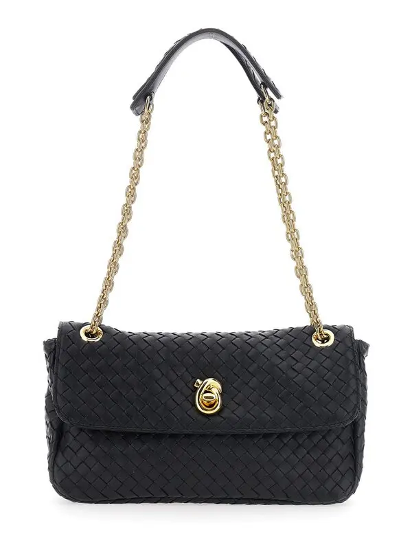 Bottega Veneta Madison' Black Crossbody Bag With Knot Closure On The Front And Intreccio Motif In Leather For - Multicolor