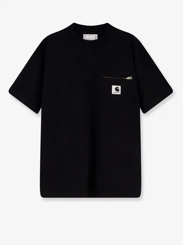 SACAI X CARHARTT WIP Cotton T-shirt Witht Logo Patch On The Front - Black