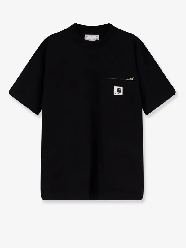 SACAI X CARHARTT WIP Cotton T-shirt Witht Logo Patch On The Front - Black
