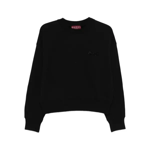 Gucci Embroidered Crew Neck Crop Jumper - Black