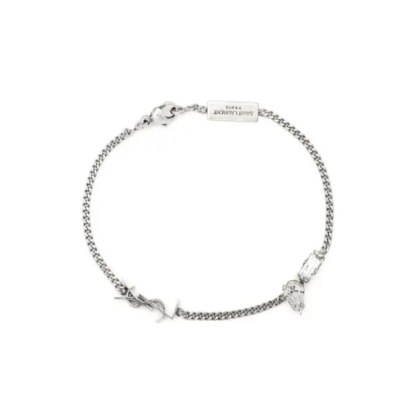 Saint Laurent Logo Detail Curb Chain Bracelet - Silver