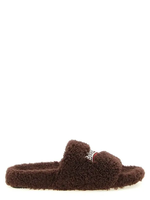 Balenciaga Furry Open Sandals - Brown