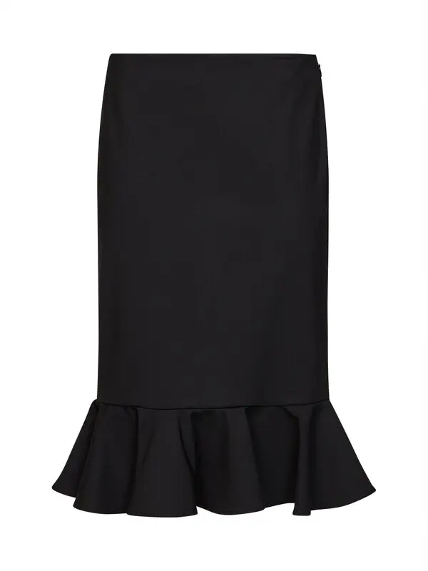 Giuseppe Di Morabito Black Virgin Wool Midi Skirt With Ruffle - Multicolor