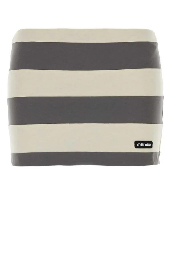 Miu Miu Striped Embroidered Cotton Mini Skirt - Multicolor