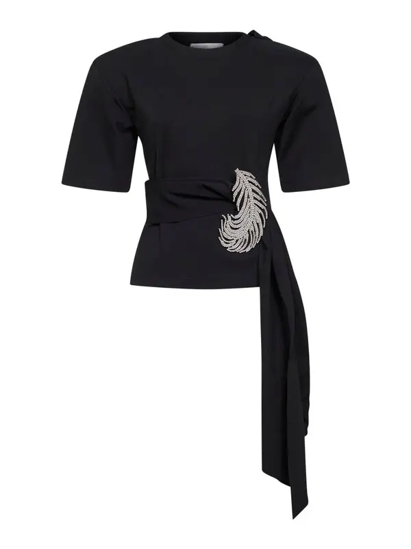 Giuseppe Di Morabito Black Stretch Jersey T-shirt With Crystal Feather - Multicolor