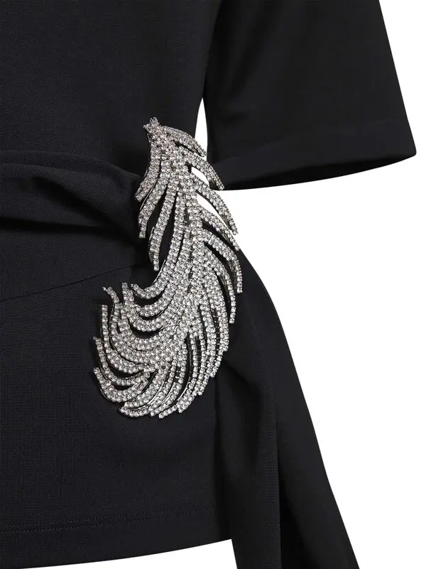 Giuseppe Di Morabito Black Stretch Jersey T-shirt With Crystal Feather - Multicolor