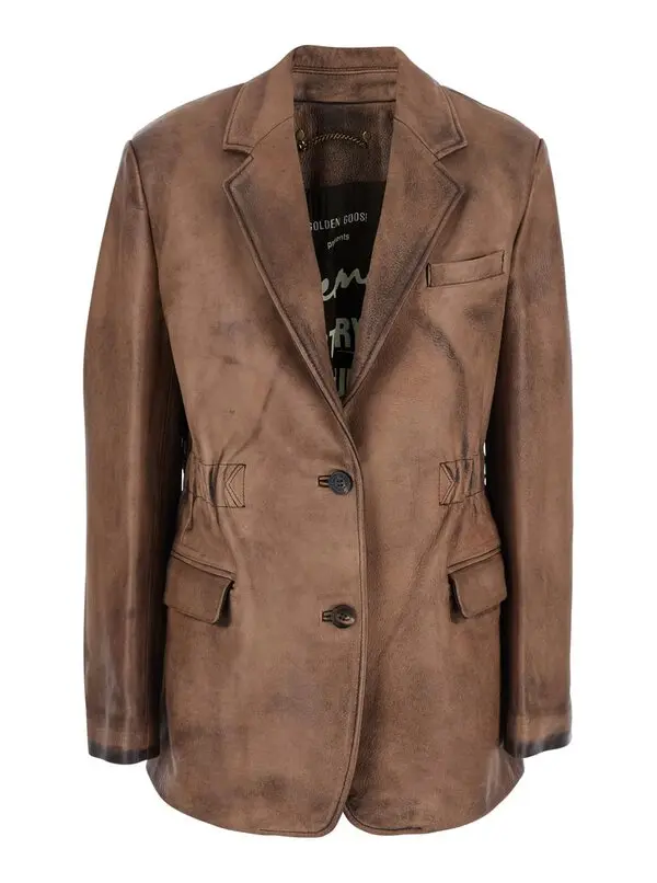 GOLDEN GOOSE Brown Single-breasted Jacket With Classic Lapels In Leather - Multicolor
