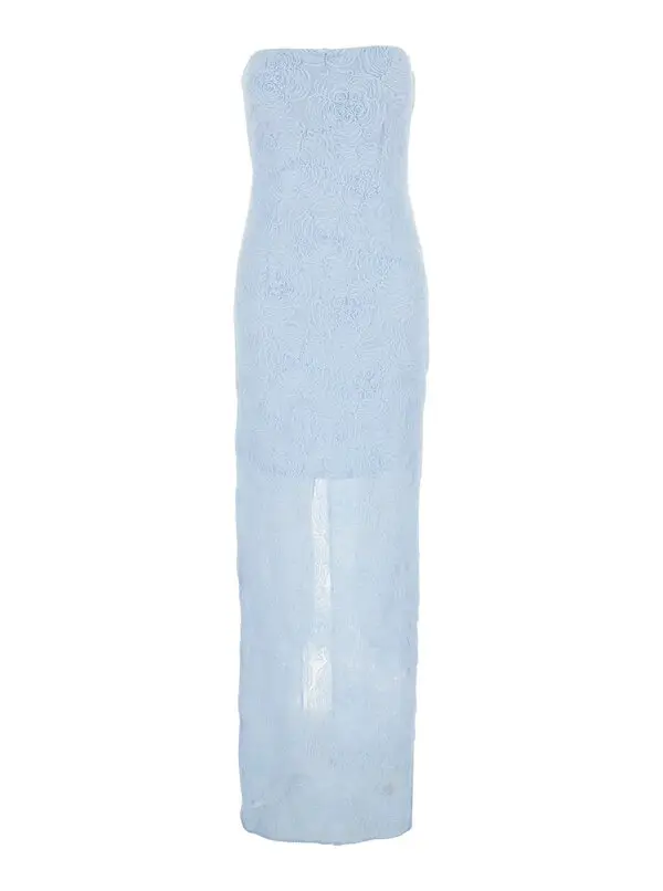 ROTATE BY BIRGER CHRISTENSEN Light Blue Long Dress With All-over Floral Motif And Back Closure In Tech Fabric - Multicolor