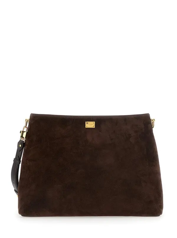 Dolce & Gabbana Vittoria' Brown Shoulder Bag With Adjustable And Removable Shoulder Strap And Logo Plaque On The Front In Suede For - Multicolor