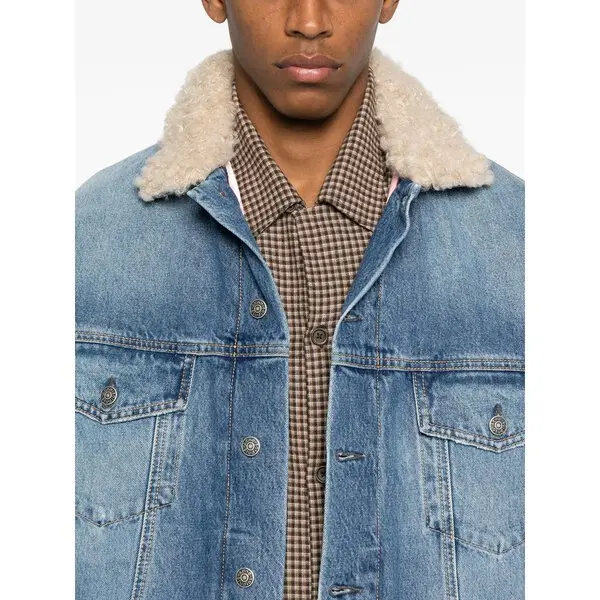 Acne Studios Shearling Collar Denim Jacket - Blue