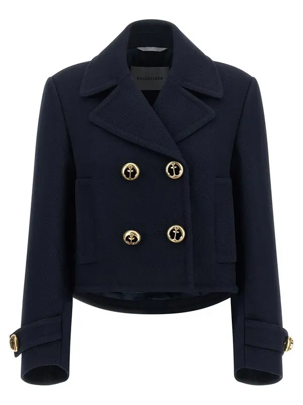 Balenciaga Short Structured Wool Caban - Blue