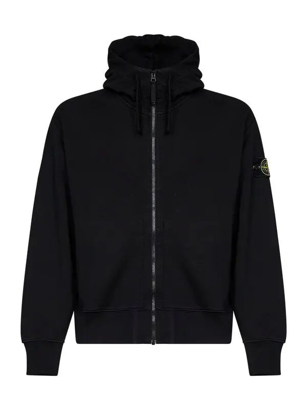 Stone Island Black Organic Cotton Zip-up Hoodie - Multicolor