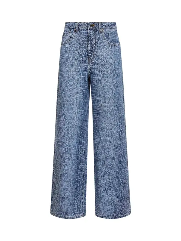 SELF-PORTRAIT Blue Rhinestone Croc-effect Stretch Denim Jeans