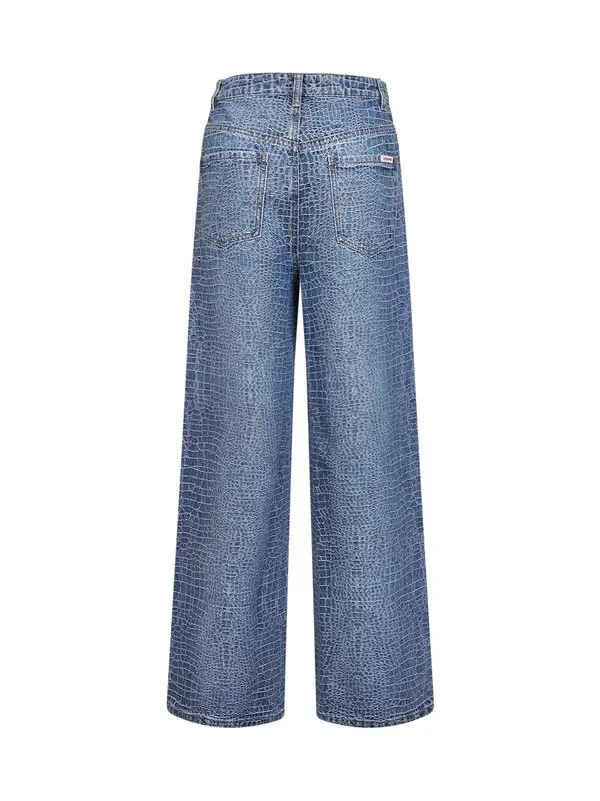 SELF-PORTRAIT Blue Rhinestone Croc-effect Stretch Denim Jeans