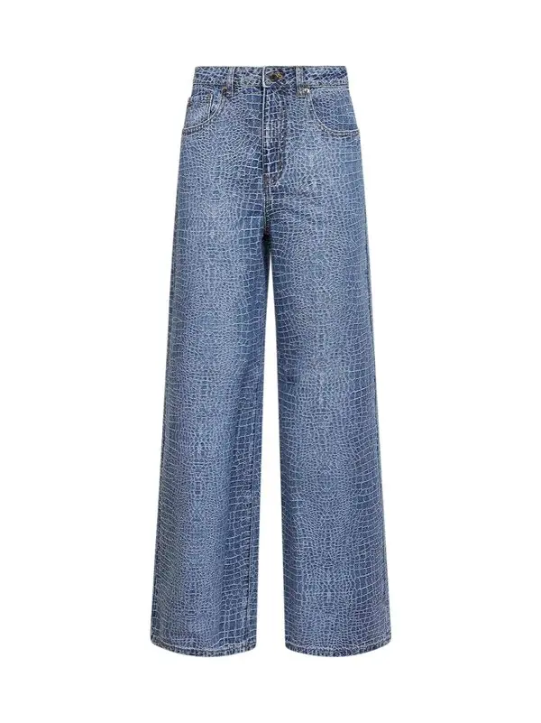 SELF-PORTRAIT Blue Rhinestone Croc-effect Stretch Denim Jeans - Multicolor
