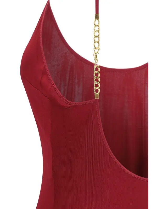 Saint Laurent Backless Knit Dress With Cassandre Chain