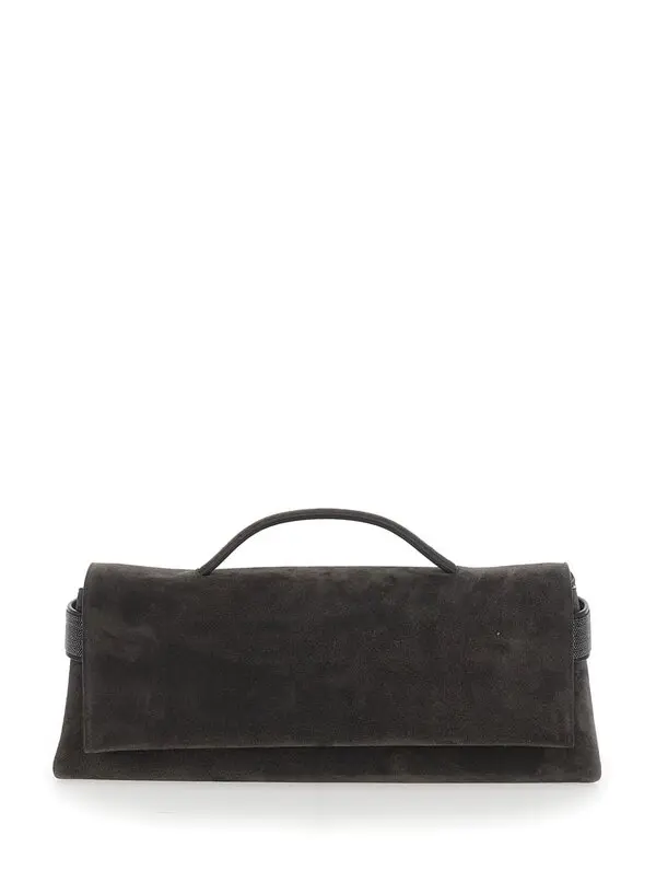 Brunello Cucinelli Essence' Brown Clutch With Side Details In Suede For - Multicolor
